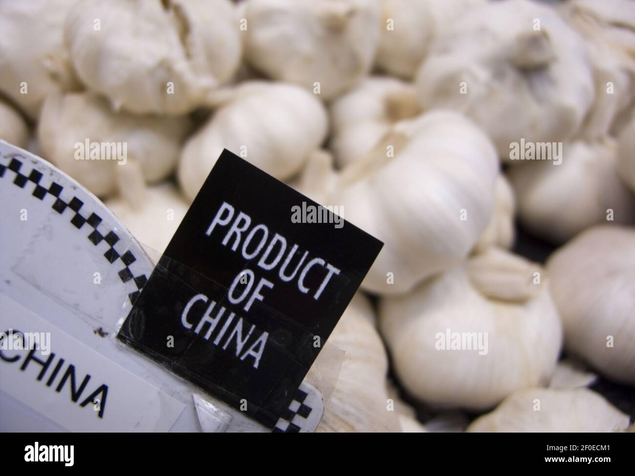 Heads of garlic imported from China seen in a supermarket in New York ...