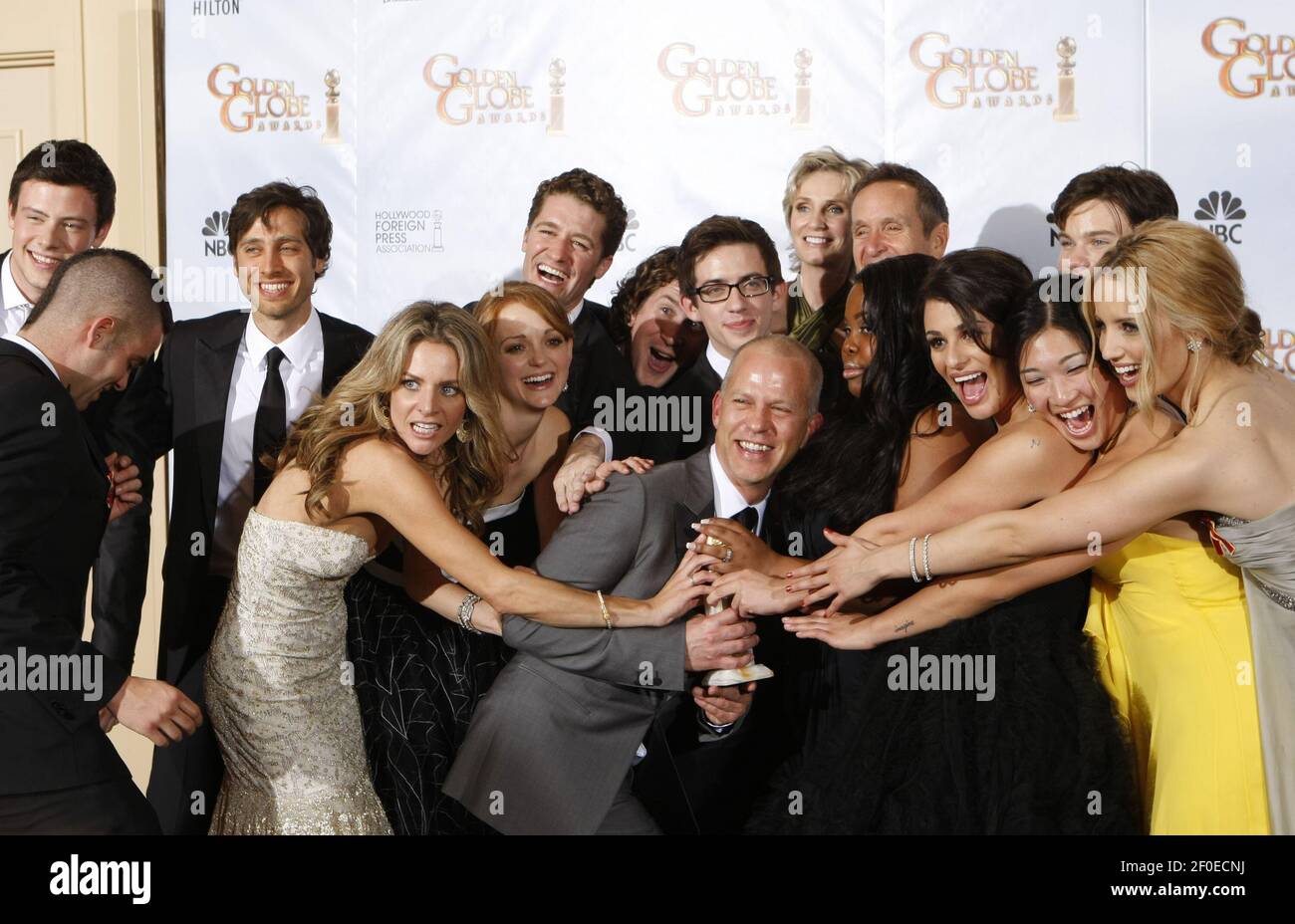 Series creator Ryan Murphy and the cast of "Glee" backstage at the 67th ...