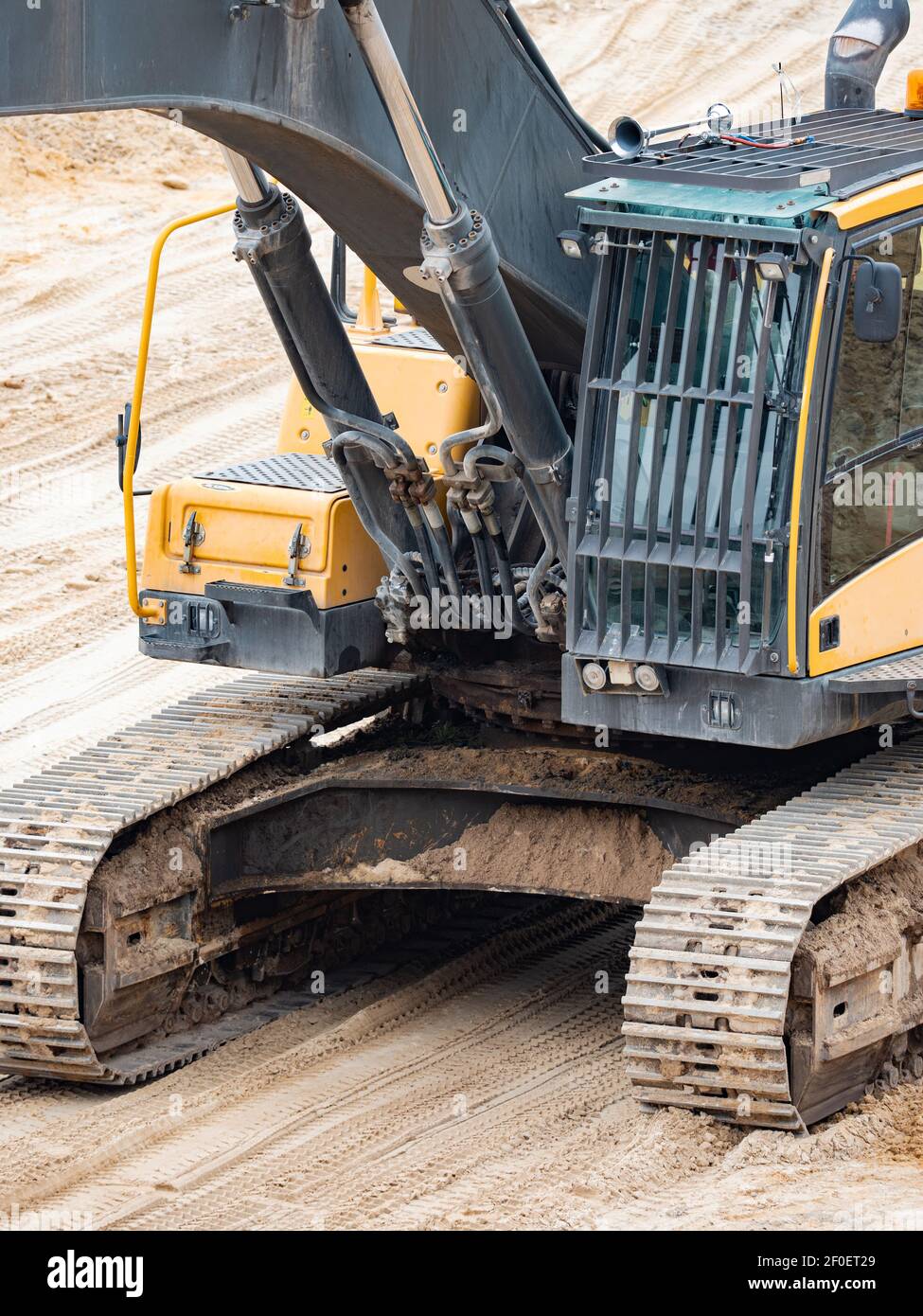 Driver cabin of strong mine loader and excavator digging machine. Large ...