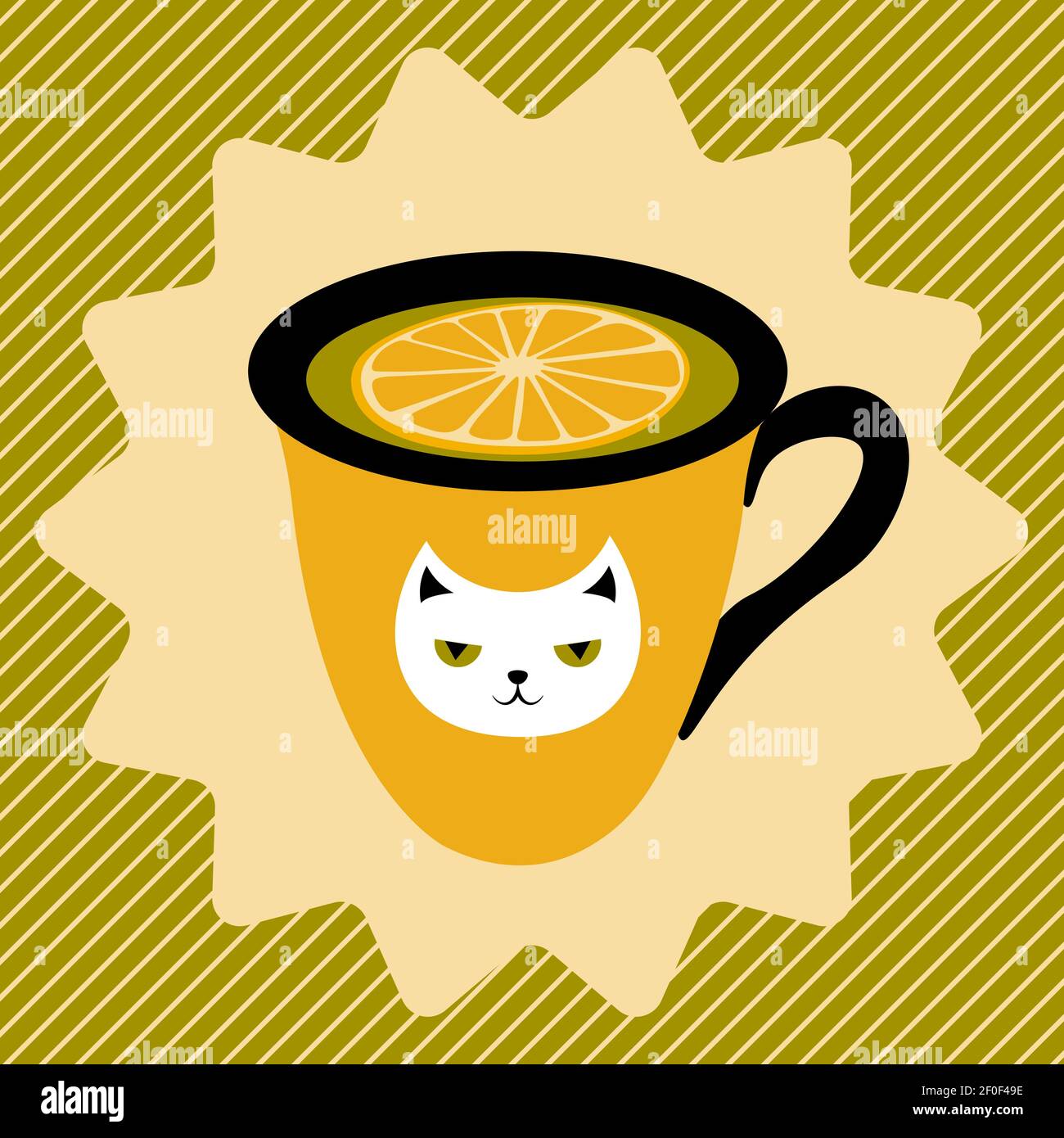 cup of green lemon tea with cute cat face on it Stock Vector Image ...