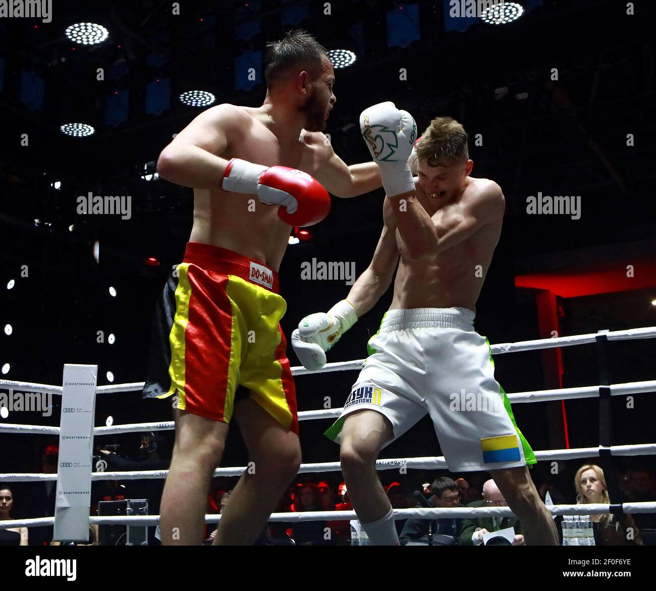 Kyiv, Ukraine. 06th Mar, 2021. KYIV, UKRAINE - MARCH 6, 2021 - Ukrainian boxer Daniel Lapin (R ...