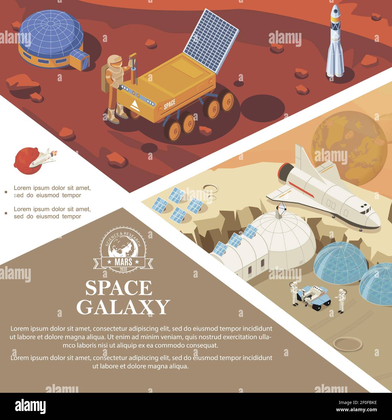 Isometric space research colorful template with astronauts cosmic bases ...