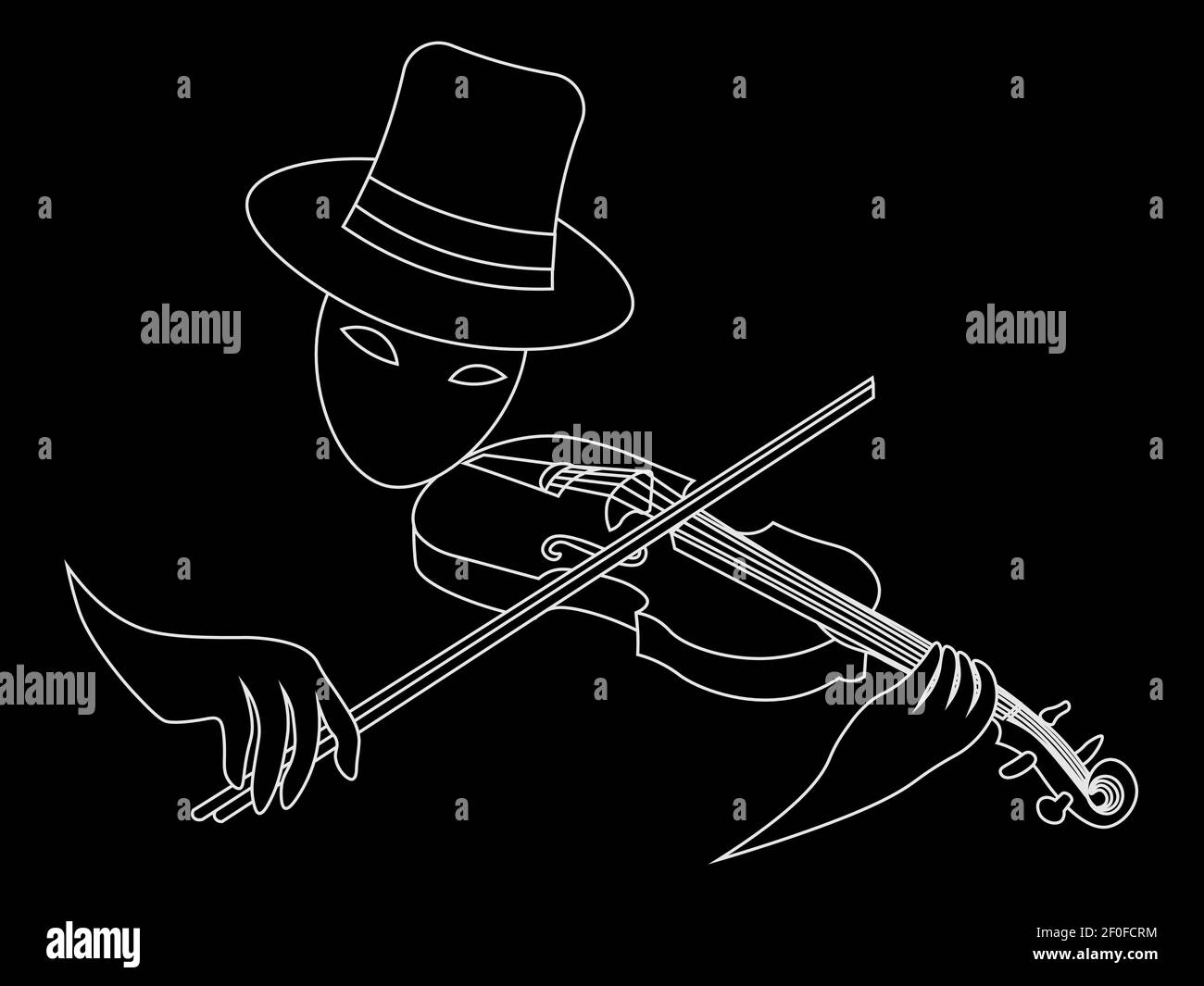abstract line art of ghost in mask playing on violin Stock Vector Image ...