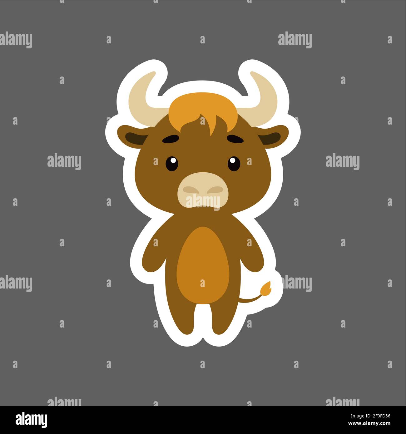 Cute little baby musk-ox sticker. Cartoon animal character for kids ...