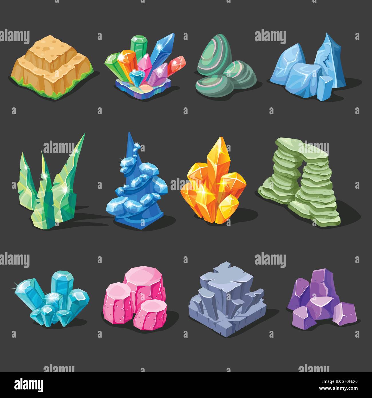 Collection with decorations of cartoon stones of various shape and ...