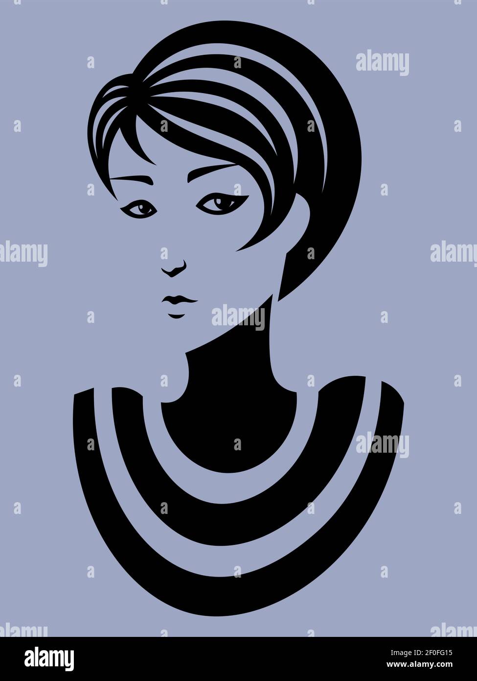 cute calm short haired girl with surprised eyes in striped turtleneck ...