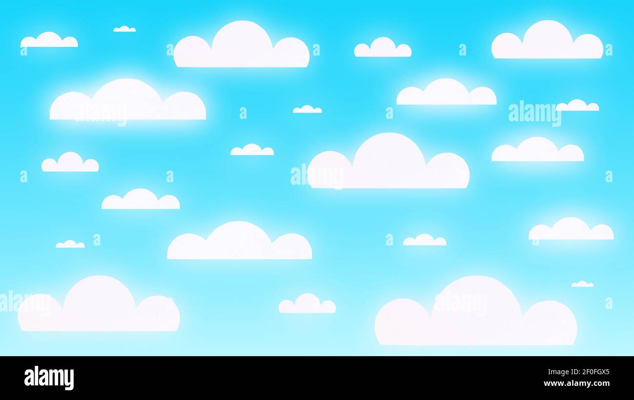 3d illustration of a bright blue sky with paper clouds. Bright summer blue sky background with ...