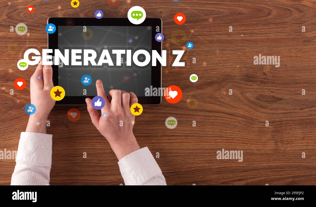 Close-up of a touchscreen with GENERATION Z inscription, social ...