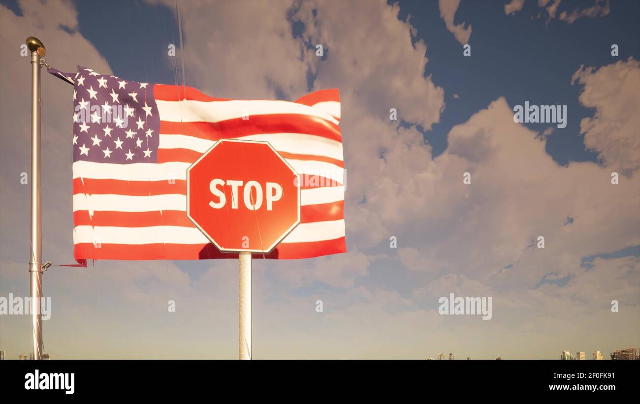USA flag sanction red sign STOP 3d render Stock Photo - Alamy