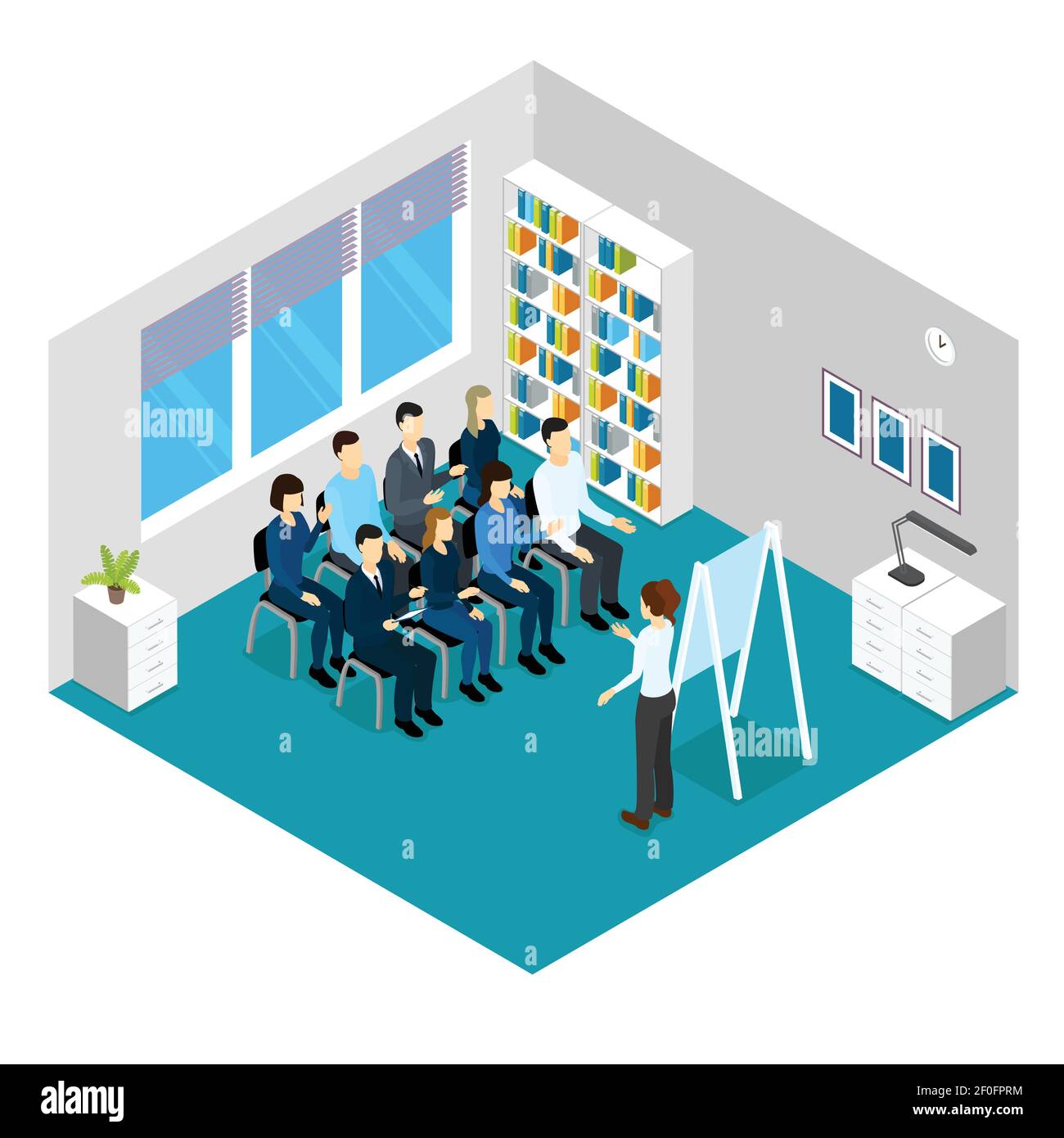 People isometric training composition with employee and lecturer ...