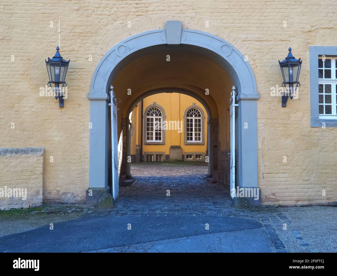Beautiful german yellow water castle Schloss Dyck Stock Photo - Alamy