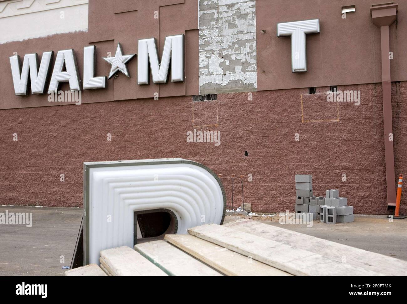 10 July 2010 - Phoenix, Arizona - A Wal-Mart store sign in the process ...