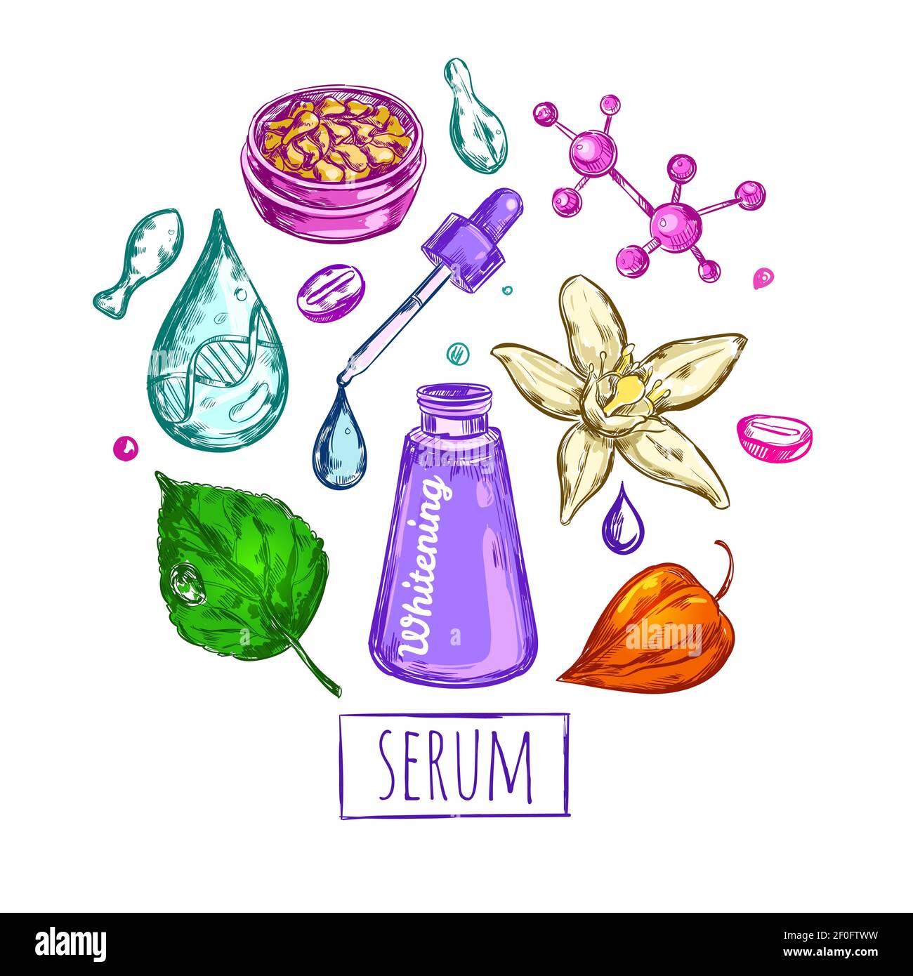 Essence drop color set of isolated serum cream leaves drops and ...