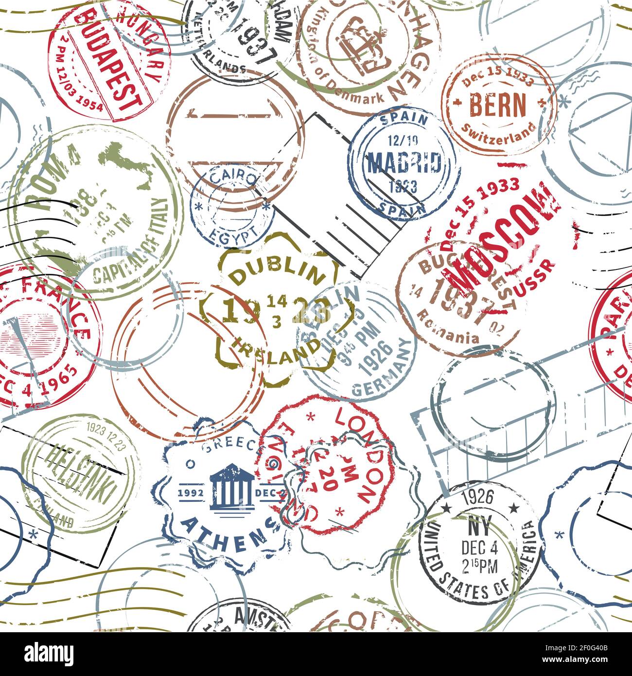 Stamps retro style seamless pattern with postal imprints and marks of ...