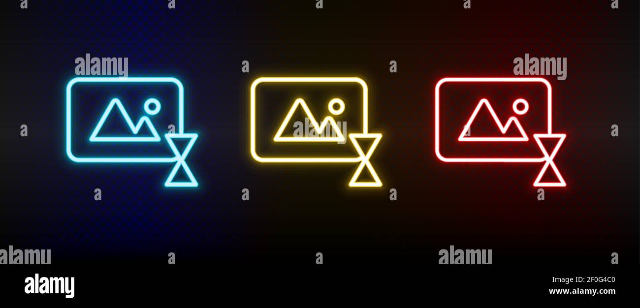 delay, photo, time neon icon set. Set of red, blue, yellow neon vector ...