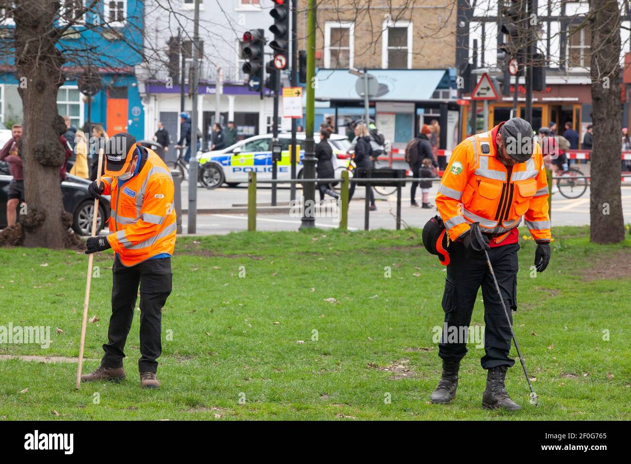London, UK, 7 March 2021: Volunteers from London Search and Rescue work ...