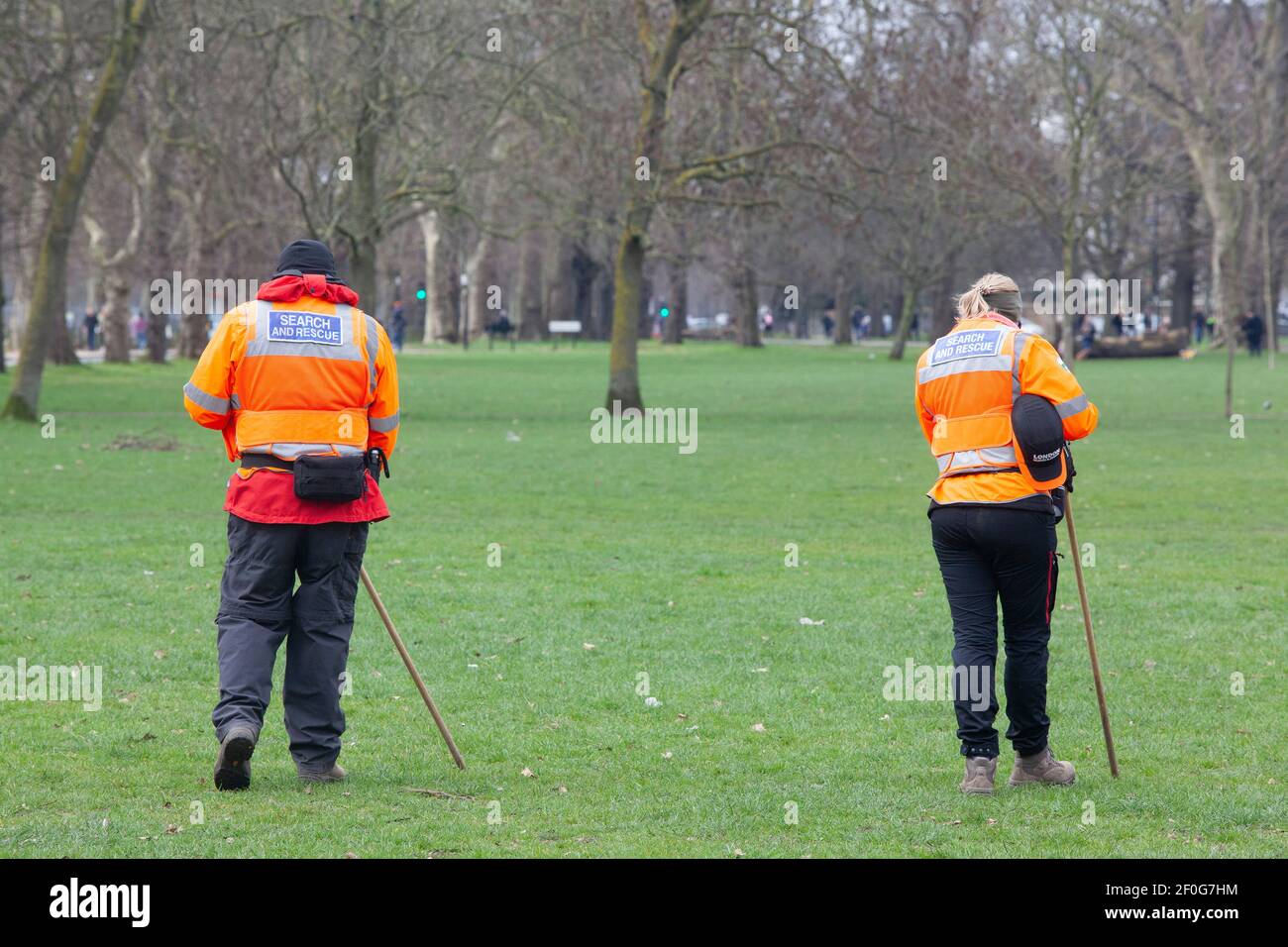 London, UK, 7 March 2021: Volunteers from London Search and Rescue work ...