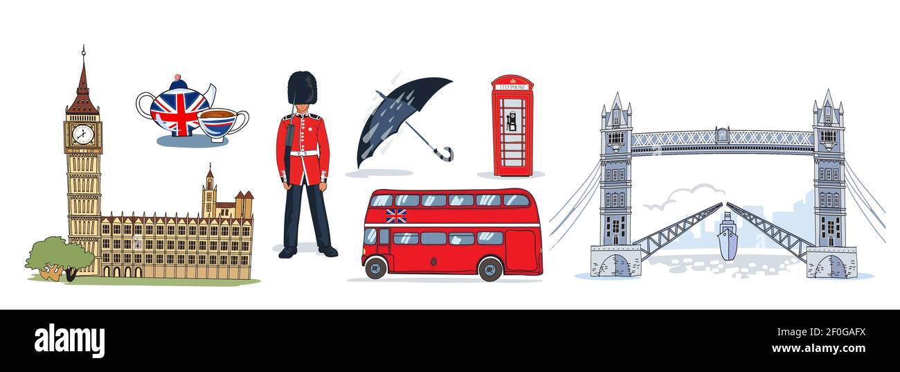 Colored isolated london icon set with big ben Tower Bridge and other ...