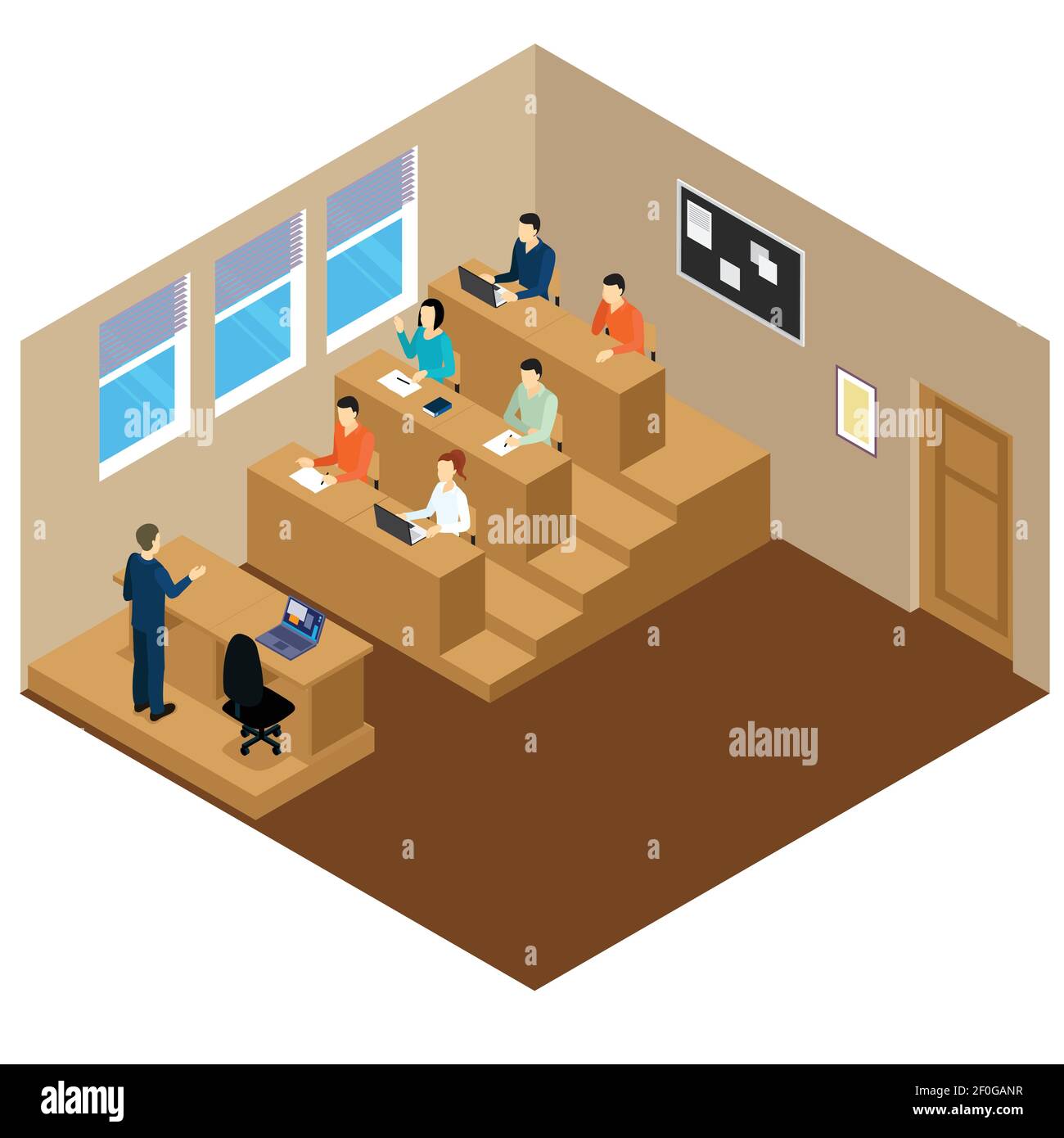 Isometric university auditory student lecture composition with people ...