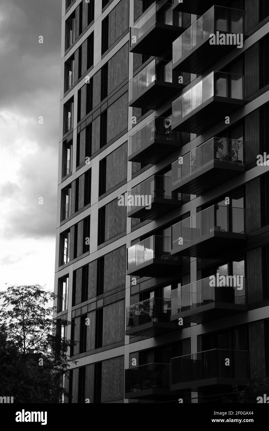 Balconies modern apartment block Black and White Stock Photos & Images ...