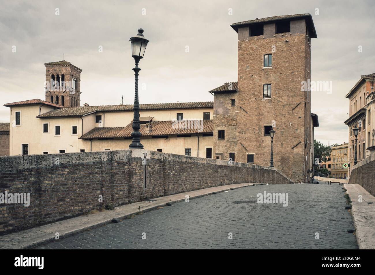 View of the buildings from the cobblestone street, the commonly used ...