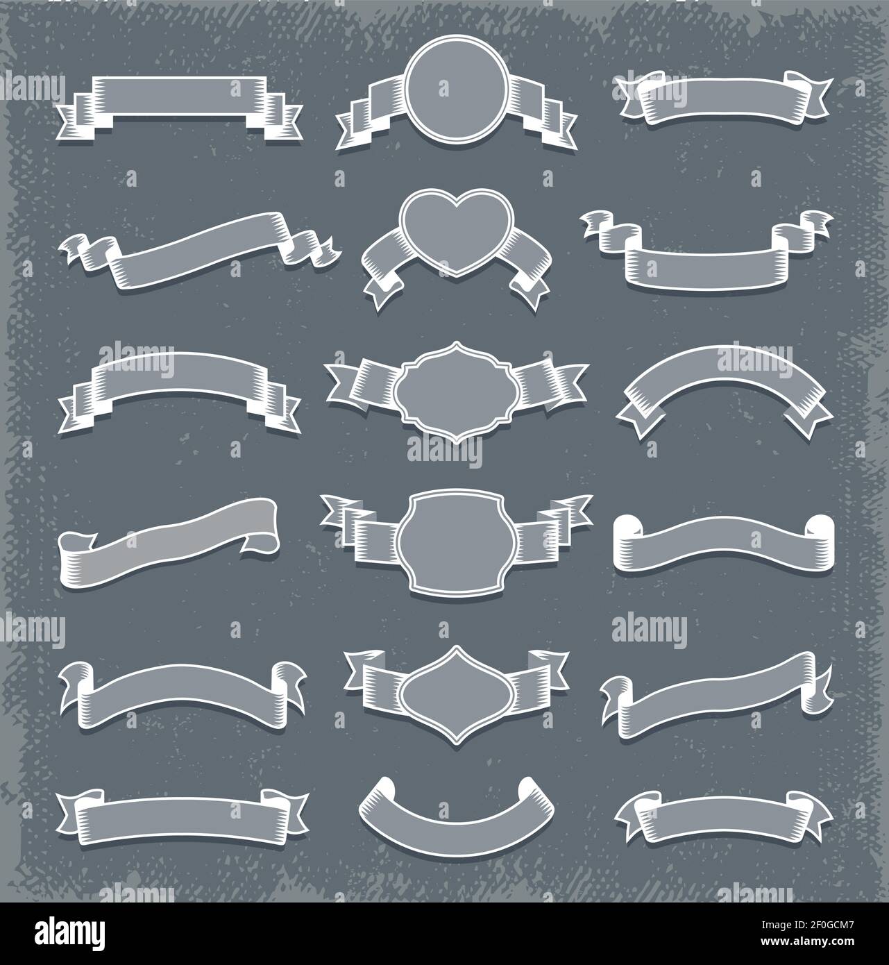 Set of isolated monochrome banners with ribbons of various shape on ...