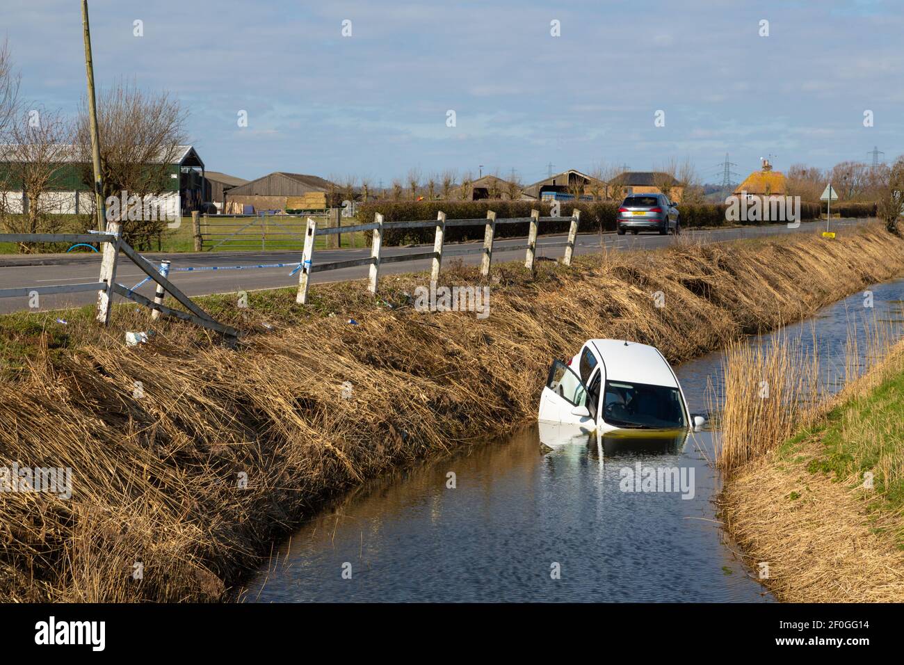 Car ditch fence hi-res stock photography and images - Alamy