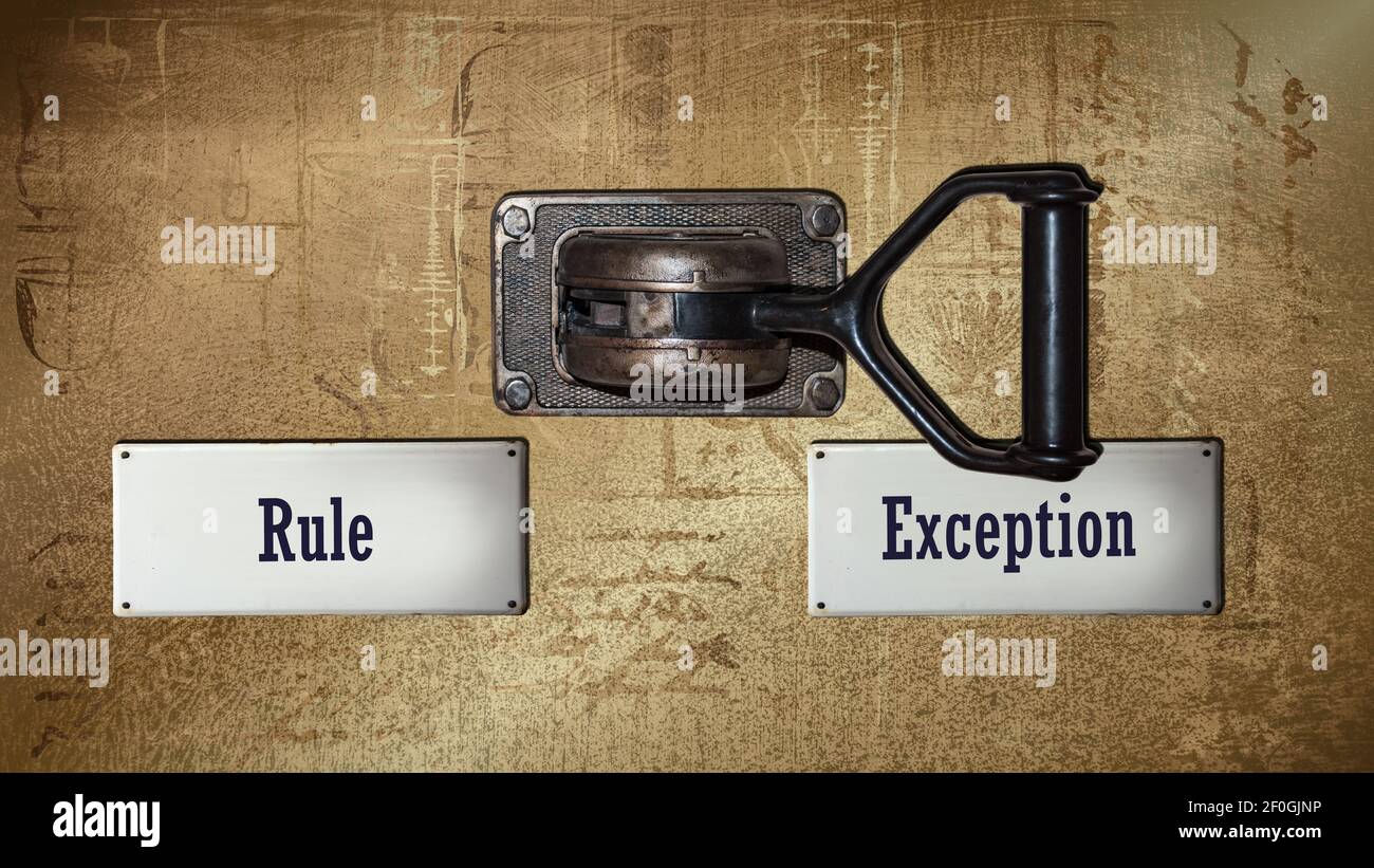 Street Sign the Direction Way to Exception versus Rule Stock Photo - Alamy