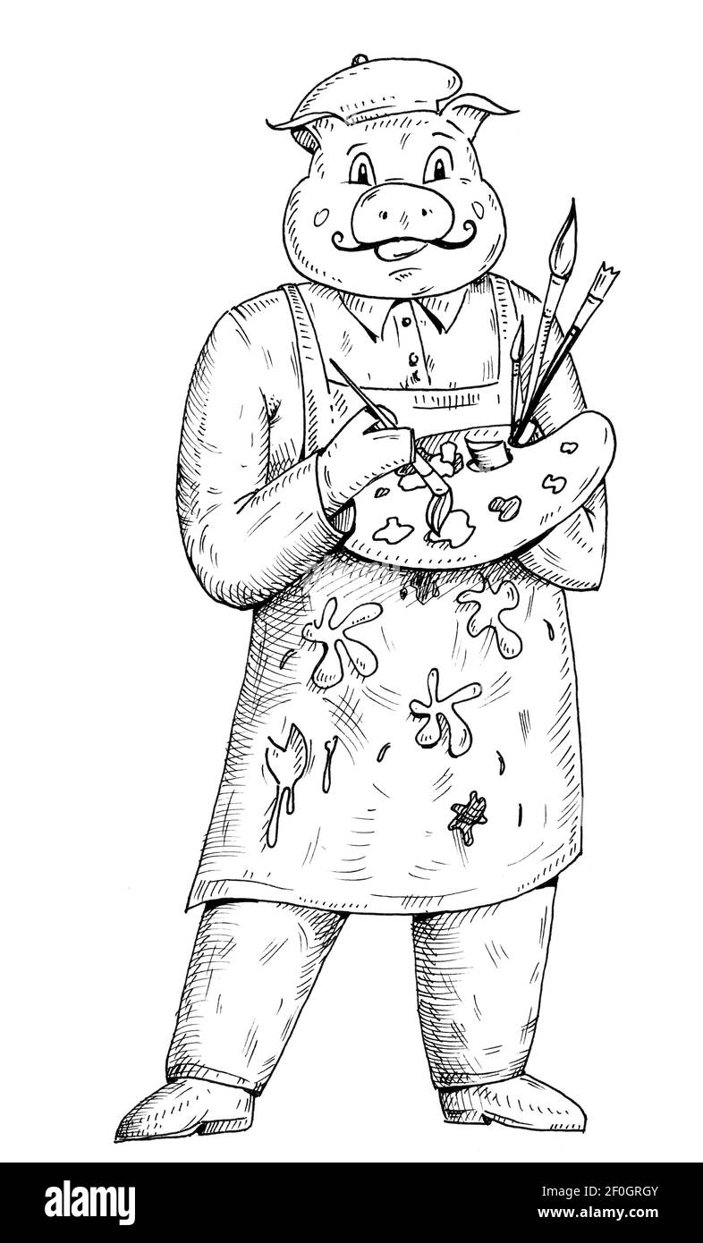 Pig painter Cut Out Stock Images & Pictures - Alamy