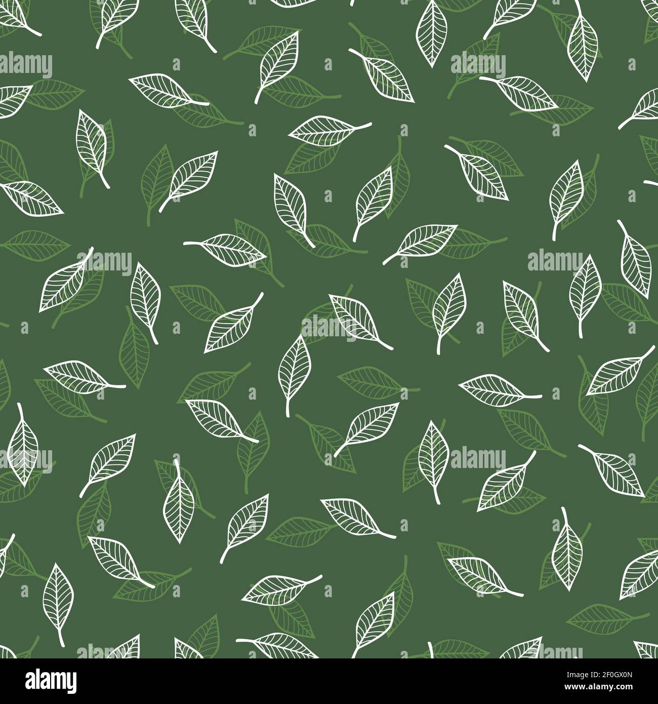 Vector monochrome green seamless pattern with scattered leaf. Perfect ...