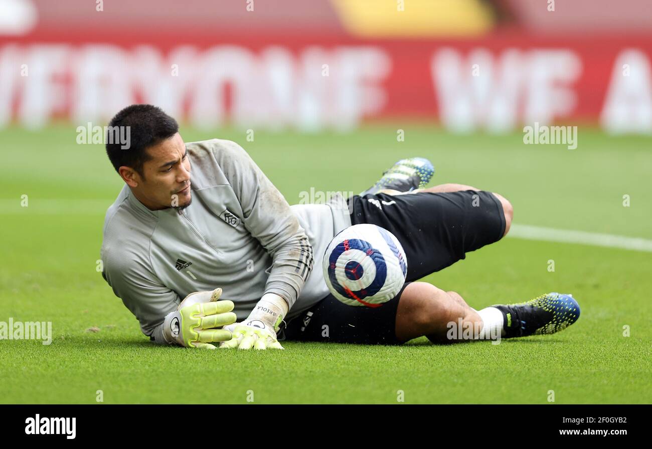 Fulham goalkeeper Alphonse Areola warms up before the Premier League ...