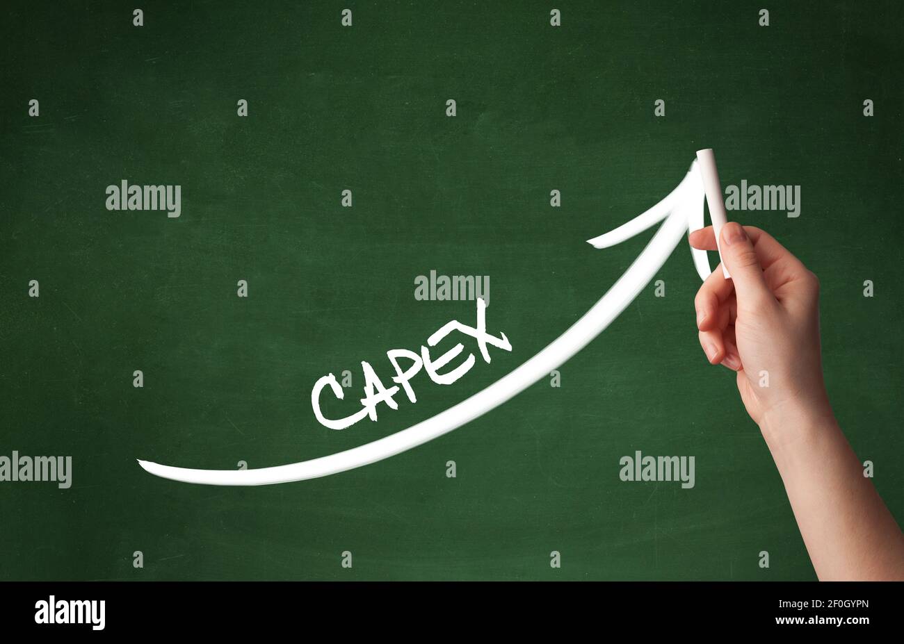 Hand drawing CAPEX inscription with white chalk on blackboard, business ...