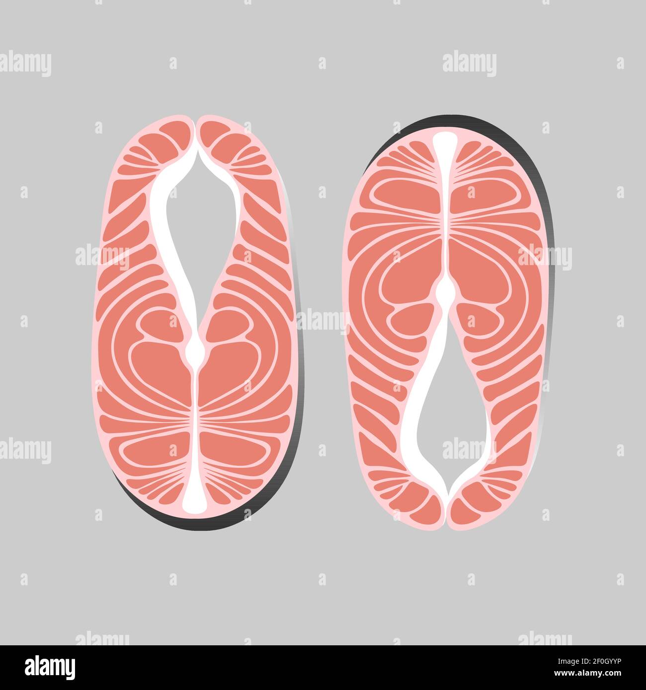 abstract cartoon seafood illustration of two salmon fish fillets on ...