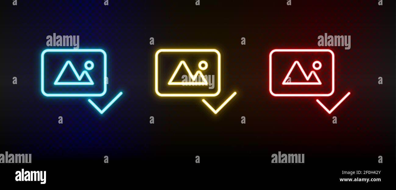 complete, photo neon icon set. Set of red, blue, yellow neon vector ...