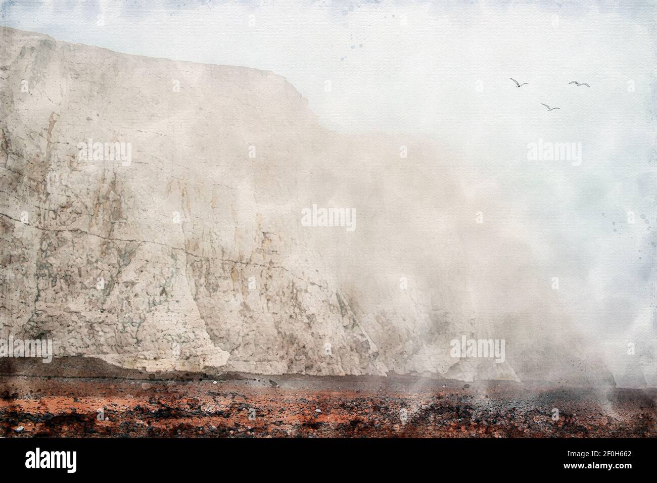 Seven Sisters cliffs near Brighton, United Kingdom. White chalk cliffs ...