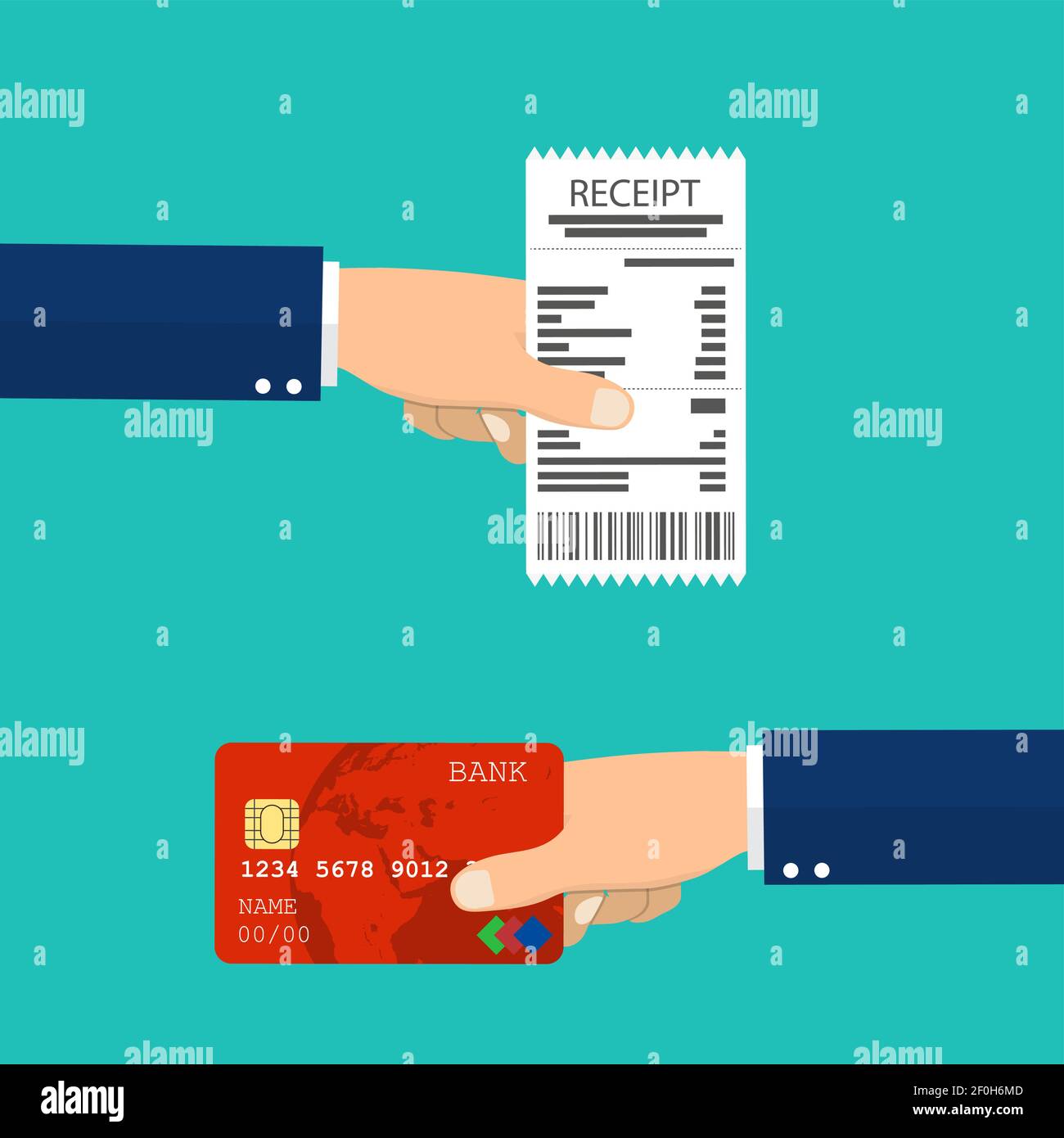 Hand holding receipt and hand holding credit card Stock Vector Image ...