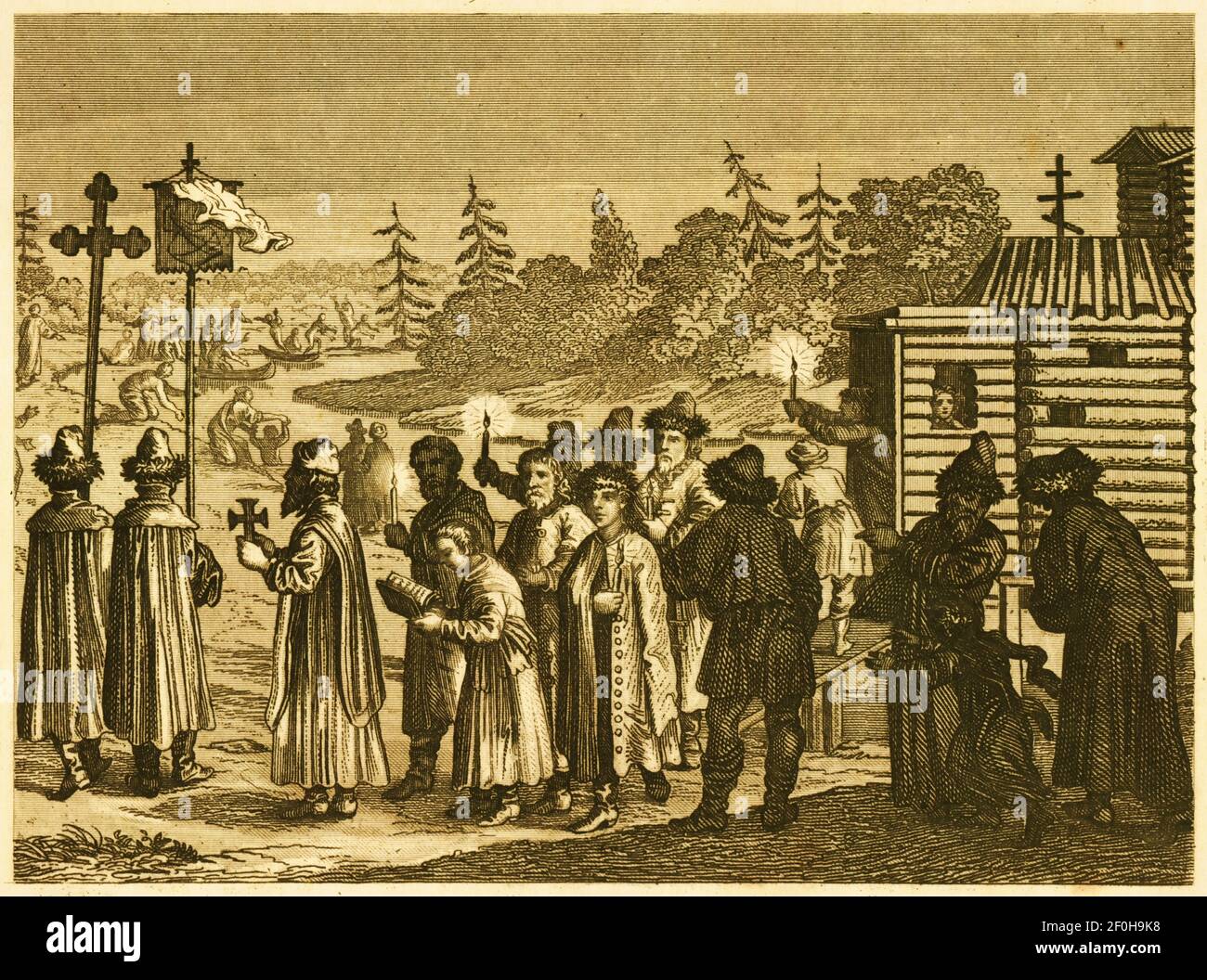 Antique 19th-century engraving of Eastern Orthodox ritual. Published in ...