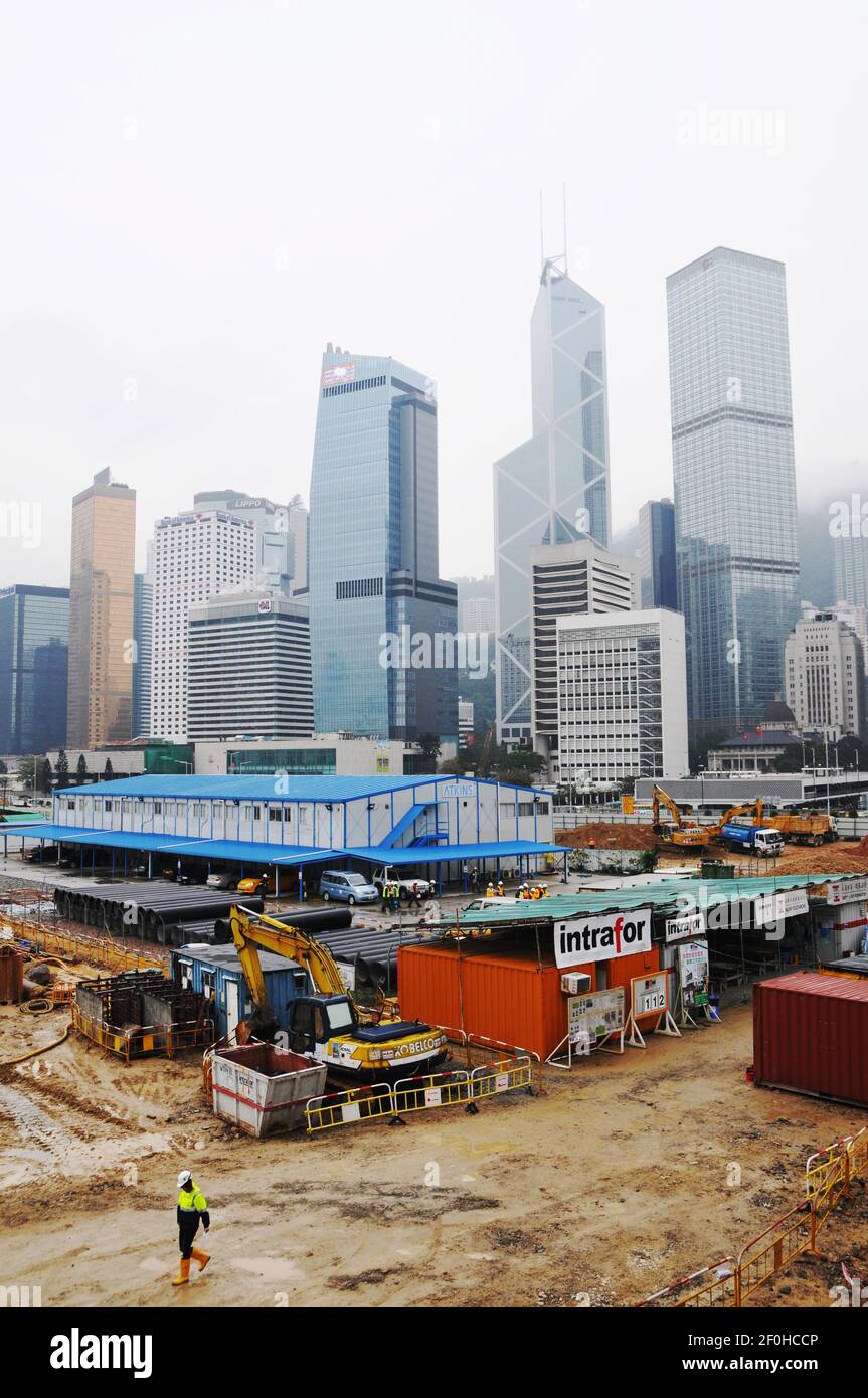 Hong Kong island extension construction work. (Photo by Raphael ...