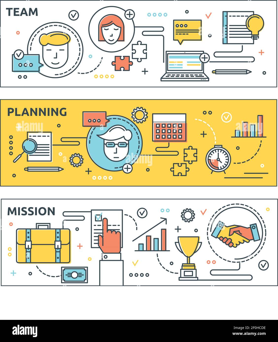 Coworking horizontal linear banners set with professional team business ...