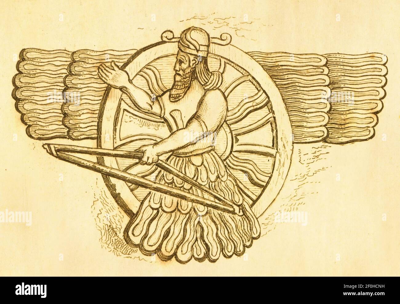 Antique engraving of Feroher, symbol of the solar deity. Illustration ...