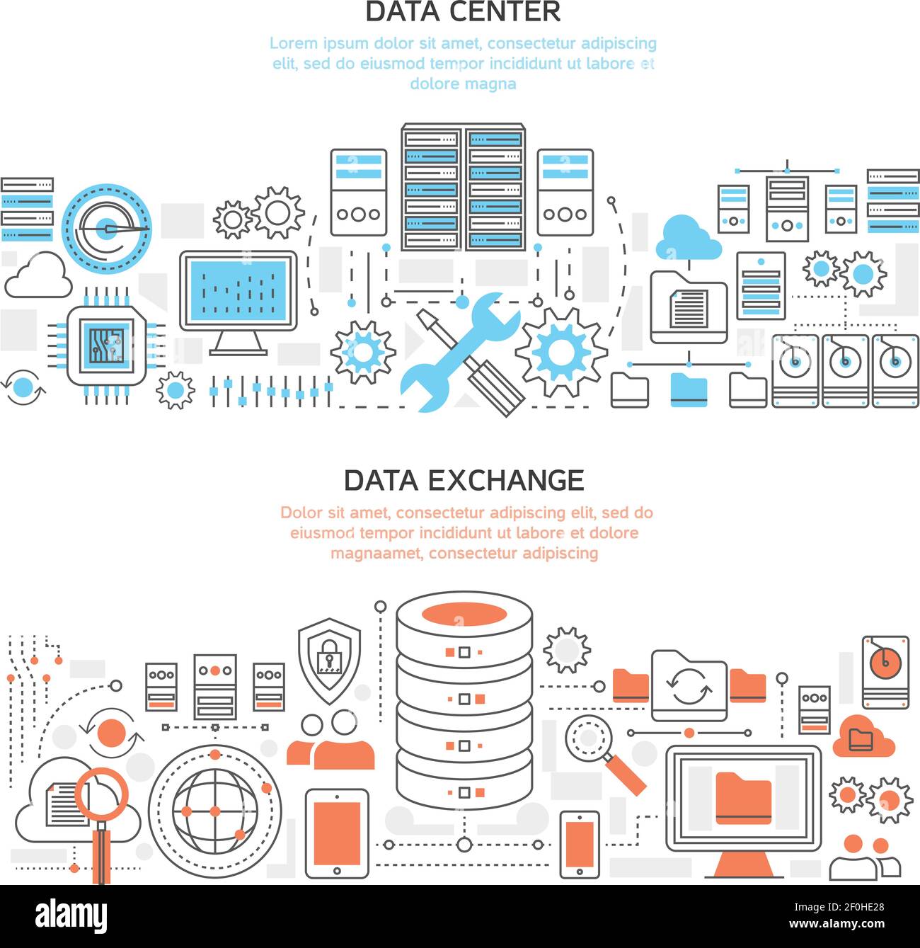 Datacenter horizontal linear banners with hardware and server ...