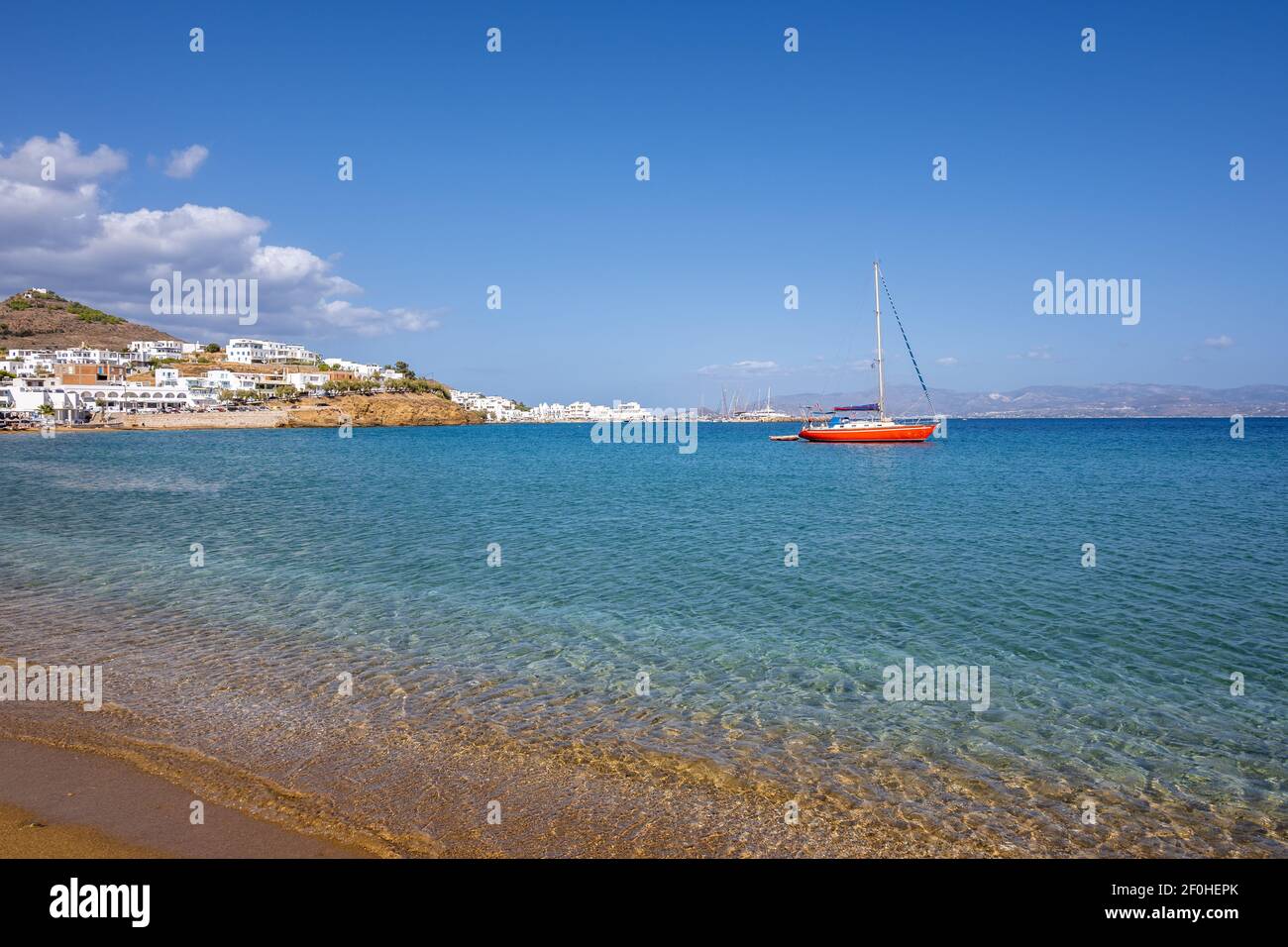 Logaras bay with azure sea water on Paros island, Greece Stock Photo ...