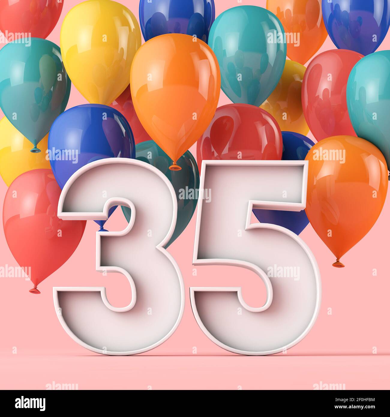 Happy 35th birthday background with colourful balloons. 3D Rendering ...