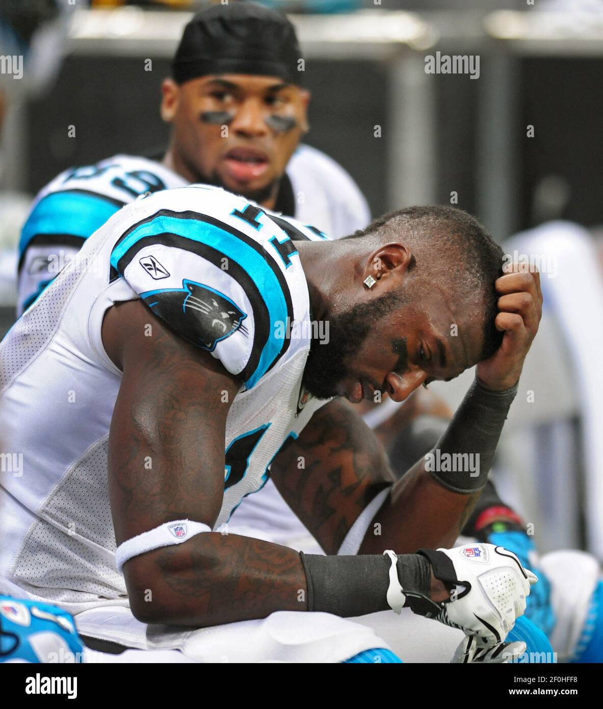 Carolina Panthers wide receiver Brandon LaFell (11) sits on the team ...