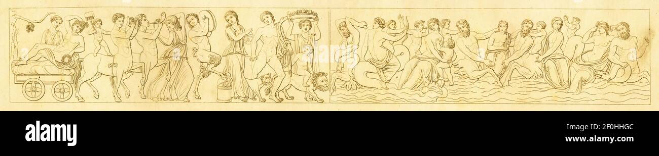 19th-century engraving of Gods from the classical period. From left to ...