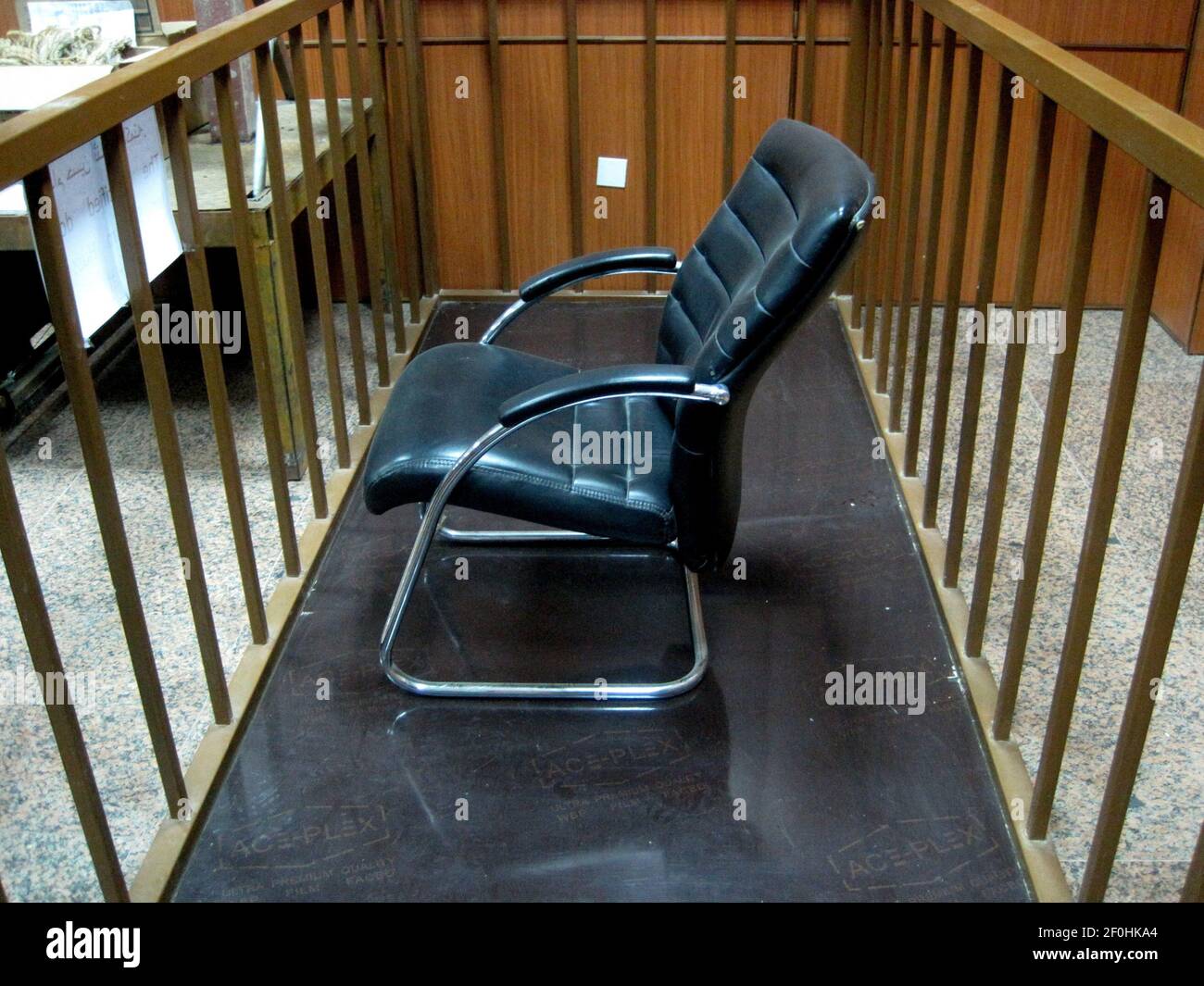 The chair that Saddam Hussein sat in as a defendant in his trial for ...