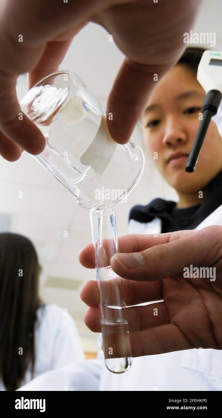 Glen Rock High School AP chemistry class student Jane Hwang works on a ...