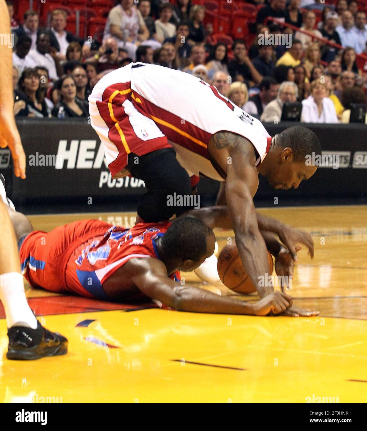 Chris Bosh of the Miami Heat fights for possession of the ball with ...