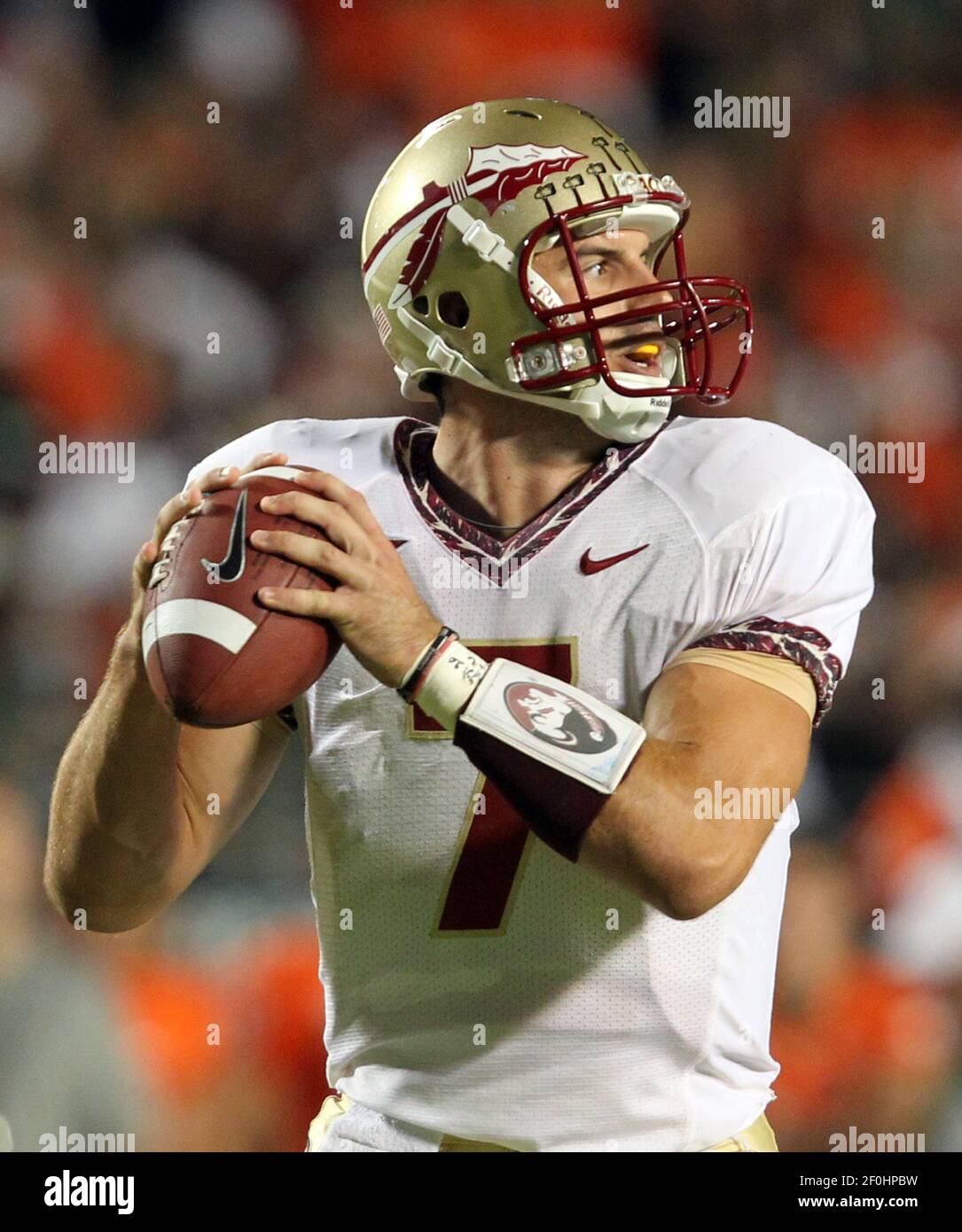 Florida State quarterback Christian Ponder readies a pass against Miami ...