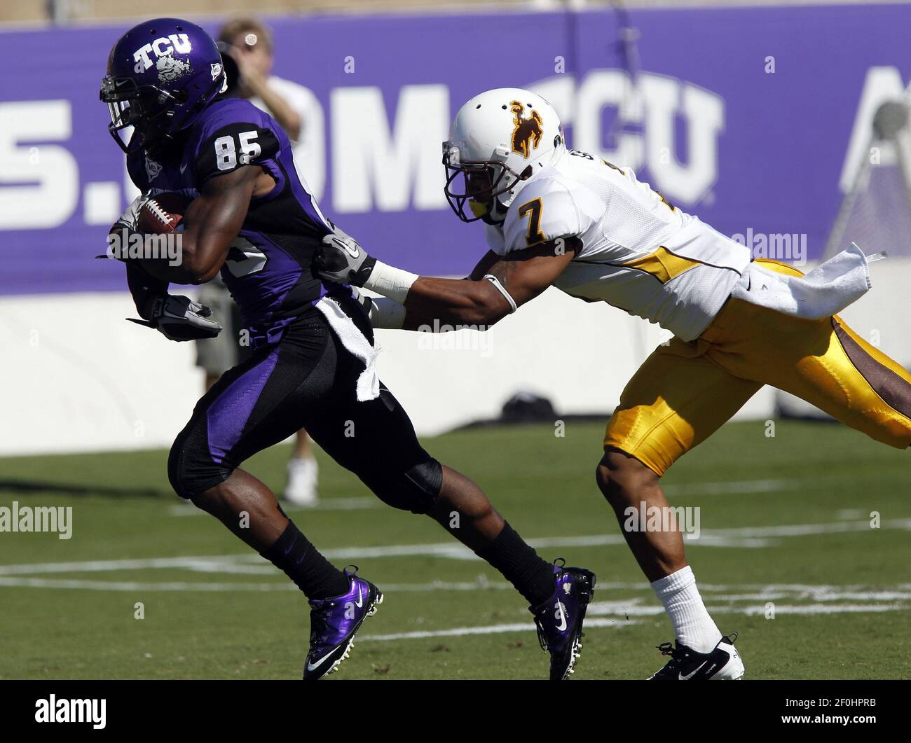 Texas Christian's Jeremy Kerley breaks away from Wyoming's Shamiel Gary ...